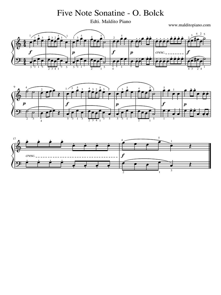 Five Note Sonatine Bolck MalditoPiano | PDF