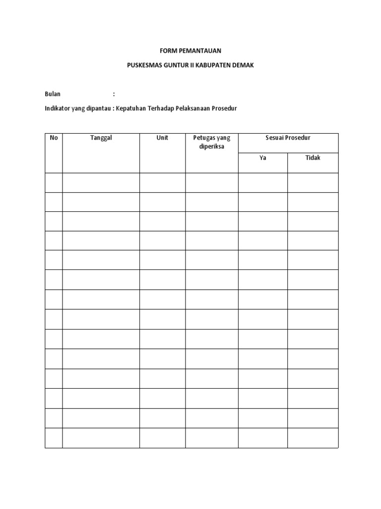 Form Pemantauan Kepatuhan Terhadap Pelaksanaan Prosedur | PDF