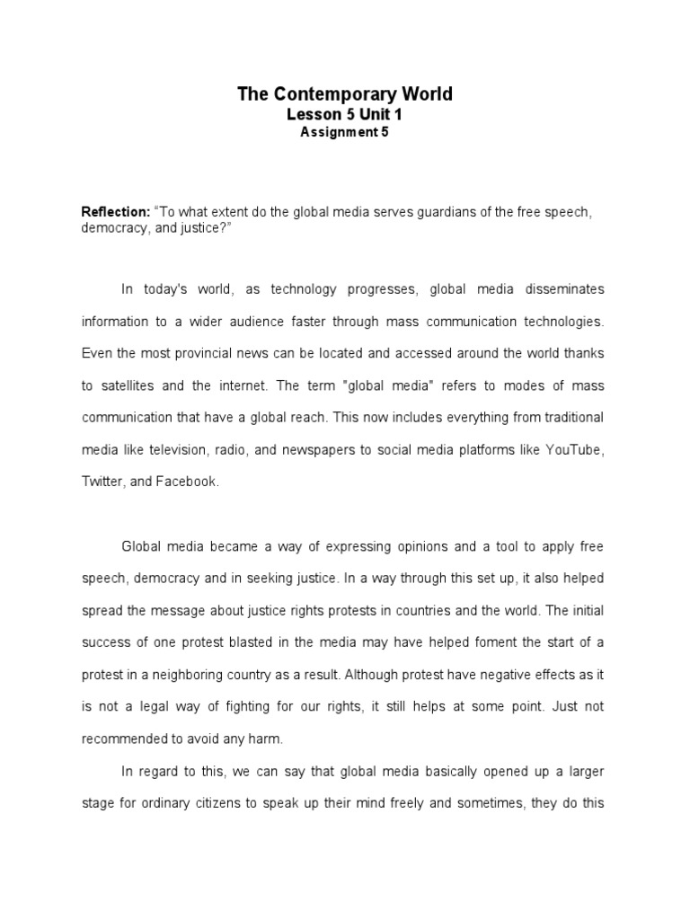 9 The Contemporary World Lesson 5 Unit 1 Activity 5 | PDF | Mass Media ...