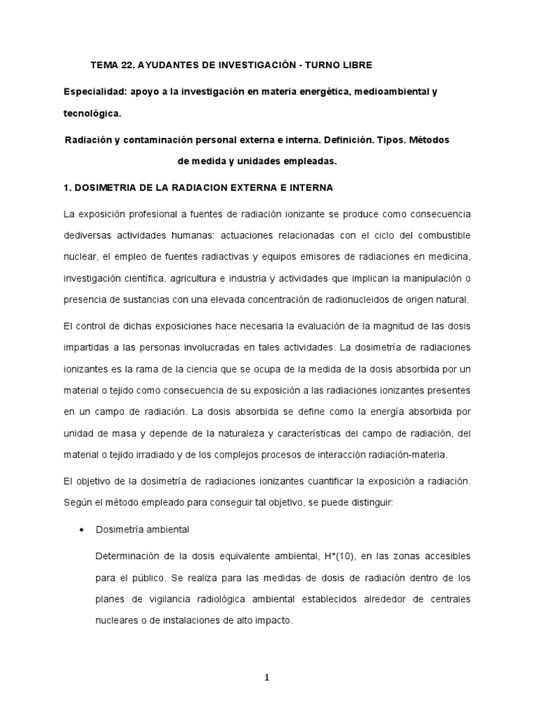 22AYU-TL - TEMA 22. Radiaciขn y contaminaciขn personal externa e interna | PDF | Dosimetría ...