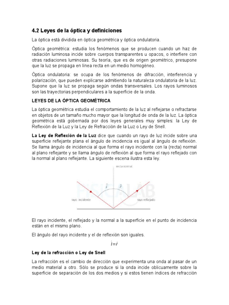 Leyes y conceptos de óptica física | PDF | Refracción | Óptica