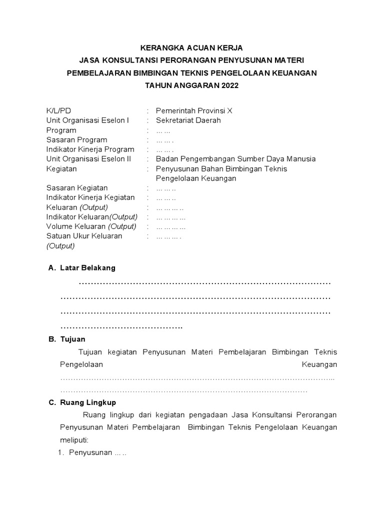 Lampiran 2 - KAK Jasa Konsultansi Perorangan | PDF