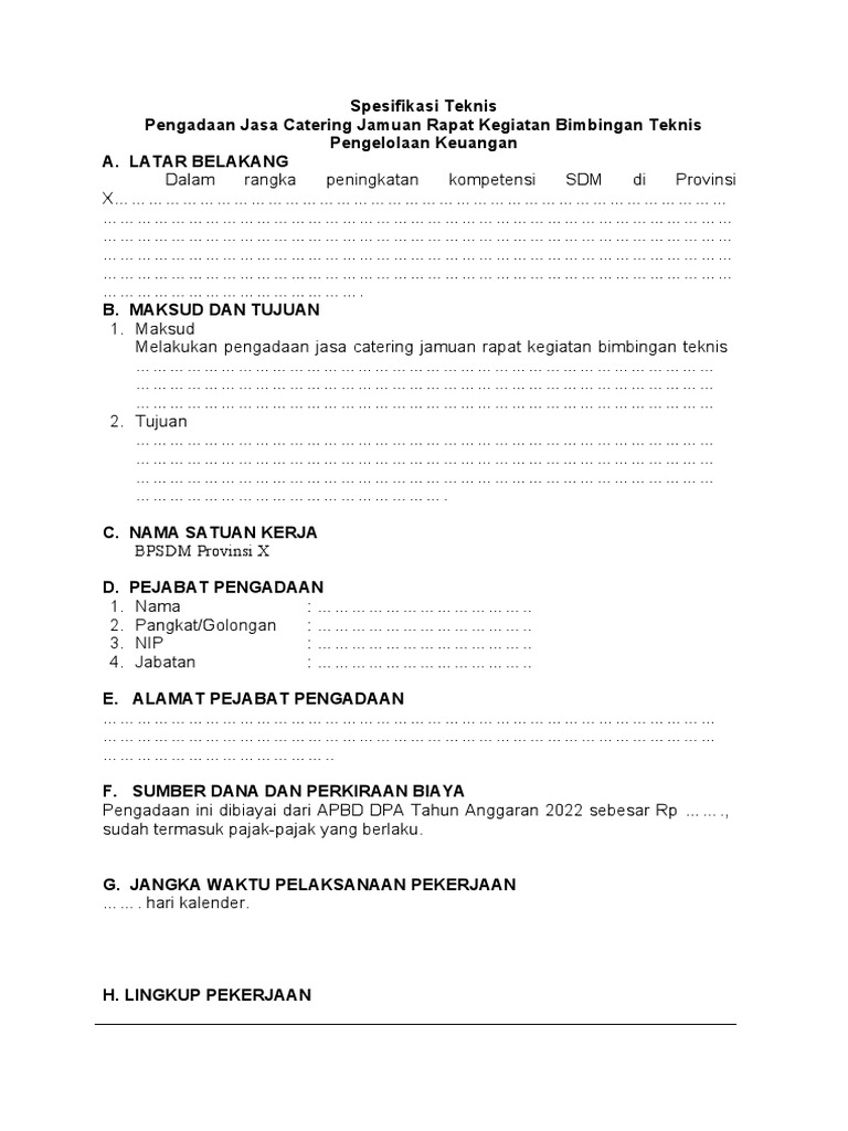 Lampiran 4 - Form Spesifikasi Teknis Jasa Katering | PDF | Griya & Taman | Teknologi & Rekayasa