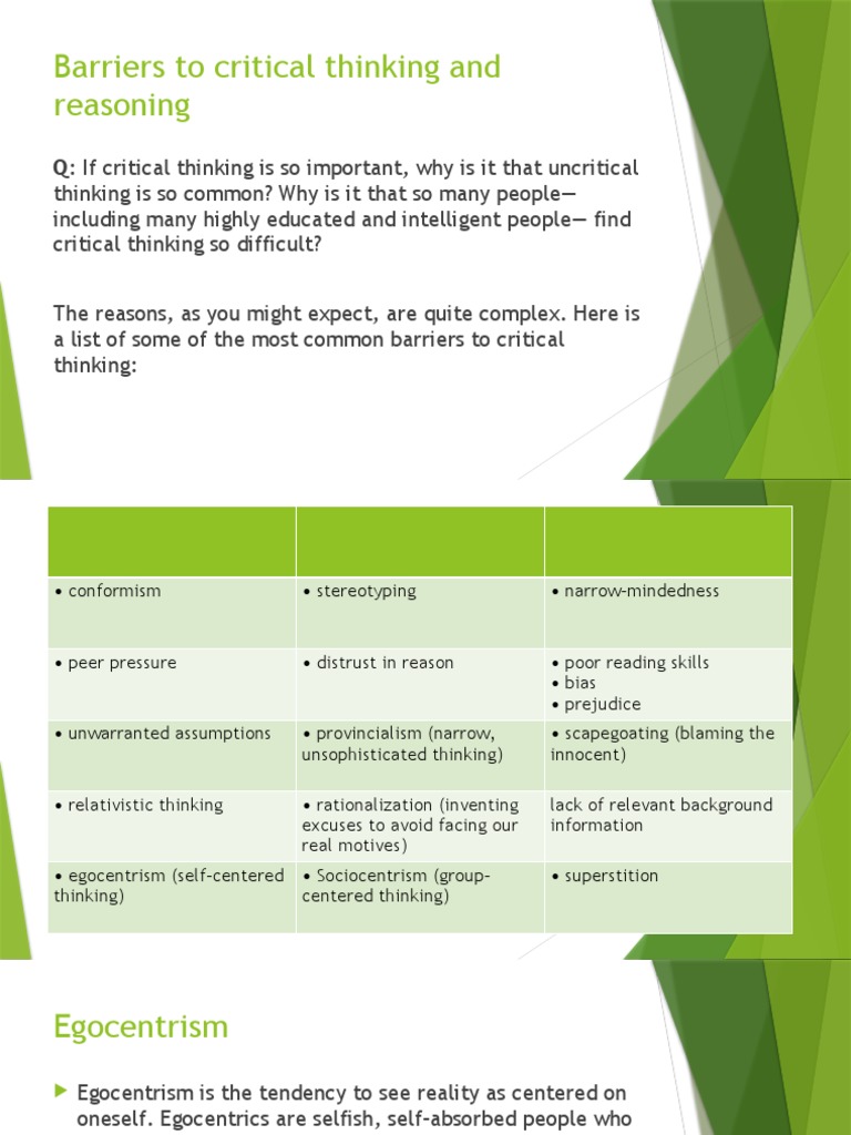 Barriers To Critical Thinking | PDF | Bias | Thought
