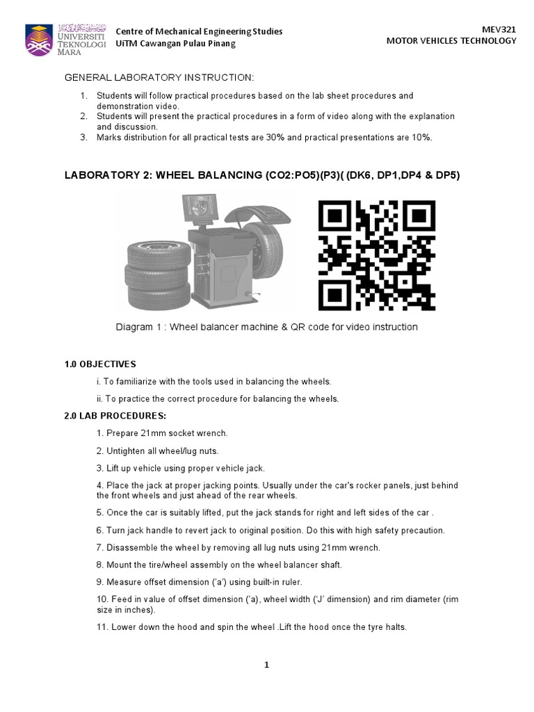 Wheel Balancing Laboratory Instructions | PDF | Wheel | Motor Vehicle