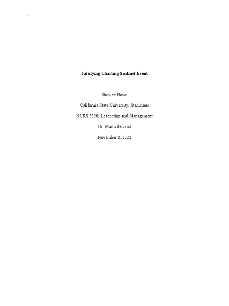 Sentinel Event Final | PDF | Joint Commission | Nursing