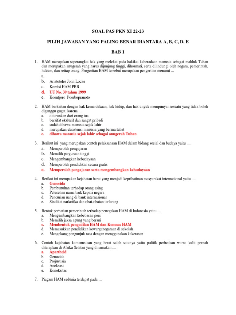 KJ Materi Soal Pas PKN Xi Ips 1 | PDF