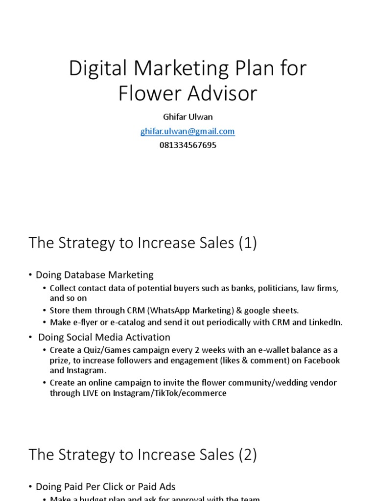 Digital Marketing Plan For Flower Advisor | PDF | Career & Growth