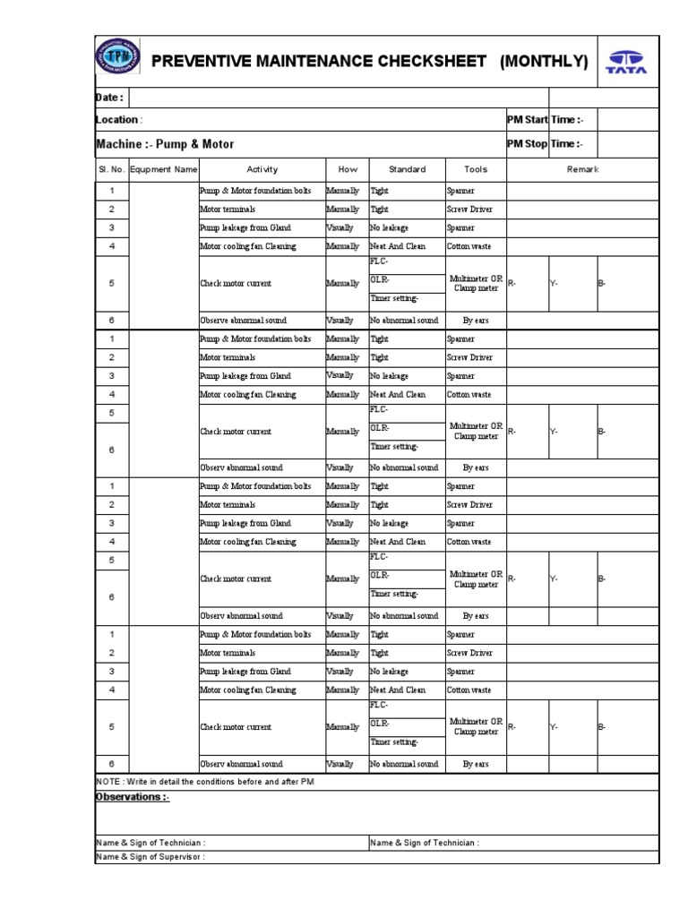 Common Checklist Format | Download Free PDF | Screw | Nut (Hardware)