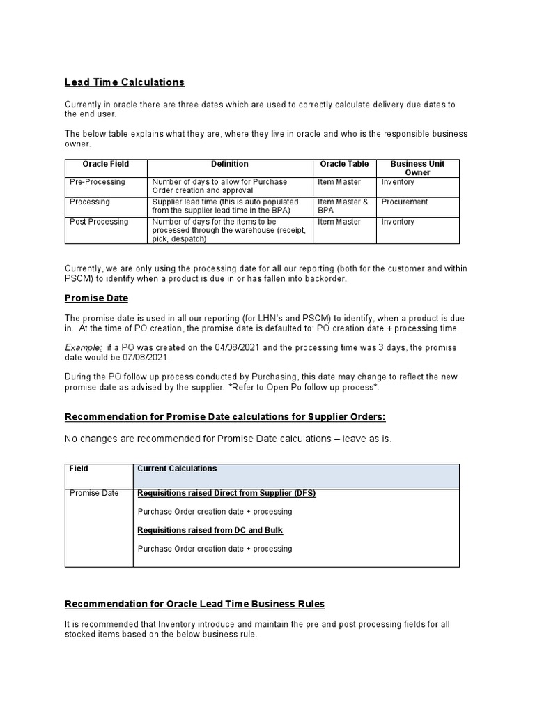 Lead Time Logic Final v02 24082021 | PDF | Business Process | Business ...