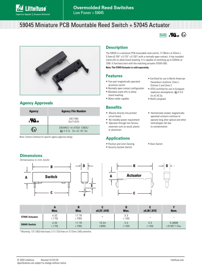 Littelfuse Reed Switches 59045 Datasheet PDF | PDF | Switch | Printed ...