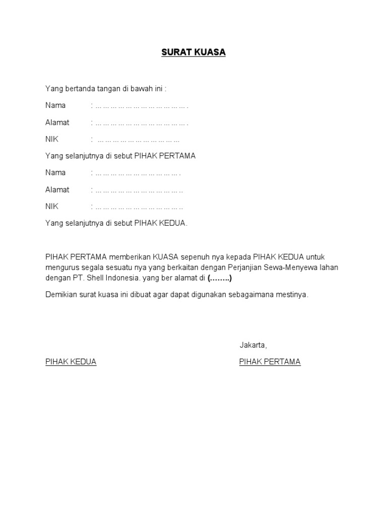 Surat Kuasa Sewa Lahan PT Shell | PDF