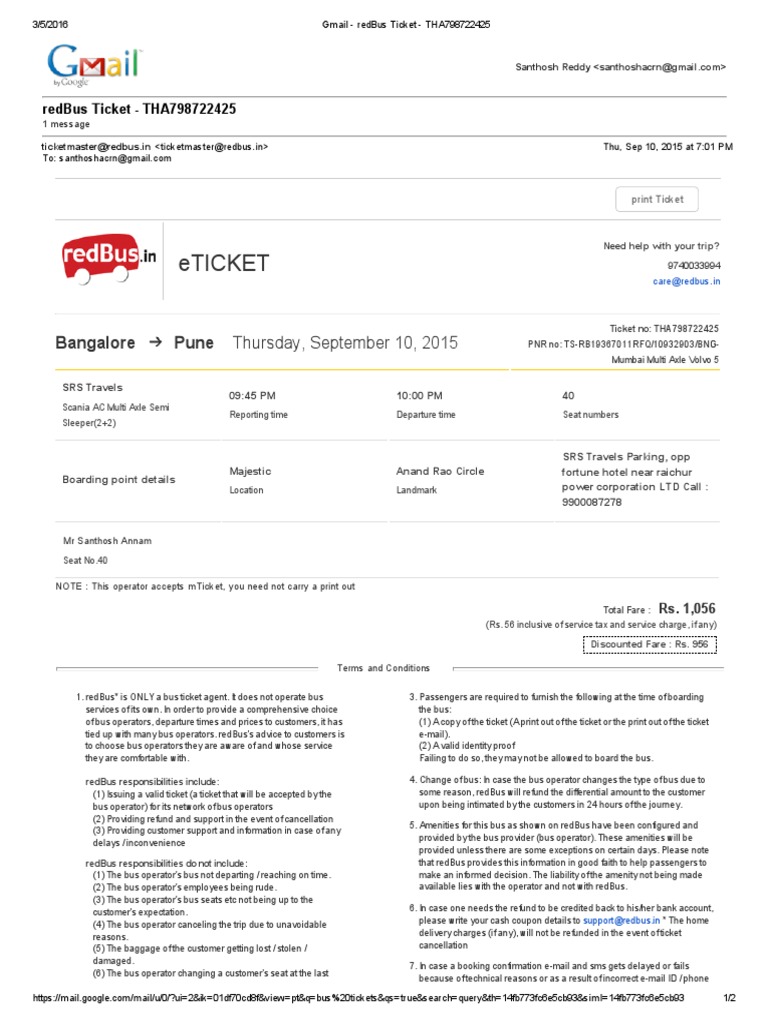 RedBus Ticket | PDF | Ticket (Admission) | Service Industries