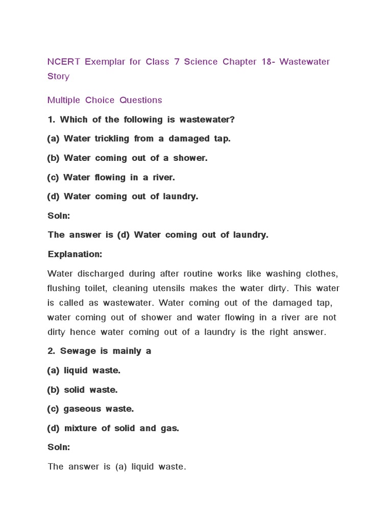 NCERT Exemplar For Class 7 Science Chapter 18 | PDF | Sewage Treatment ...