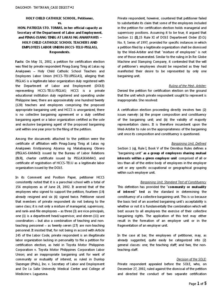 HCCS vs. HCCS-TELU-PIGLAS Case Ruling | PDF | Employment | Labour Law