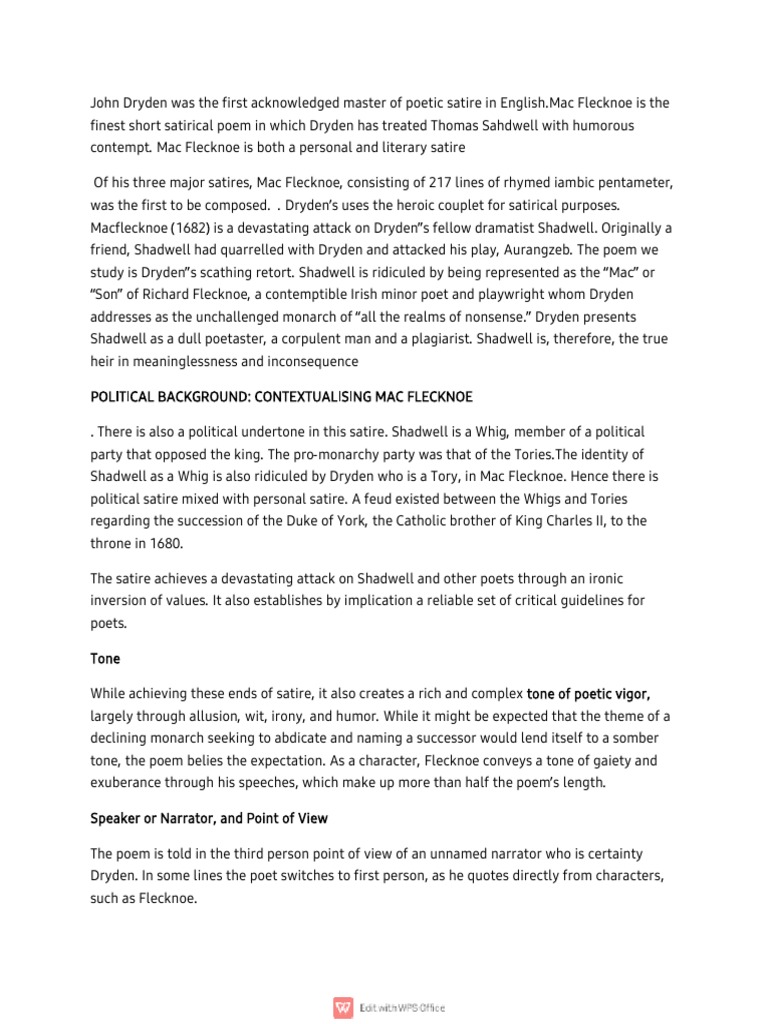 John Dryden Poem Mac Flecknoe | PDF | John Dryden | Poetry