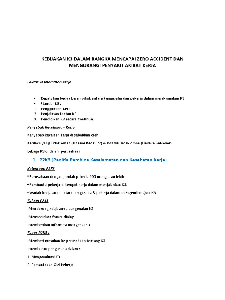 Kebijakan k3k3 - Dalam Rangka Mencapai Zero Accident Dan Mengurangi ...