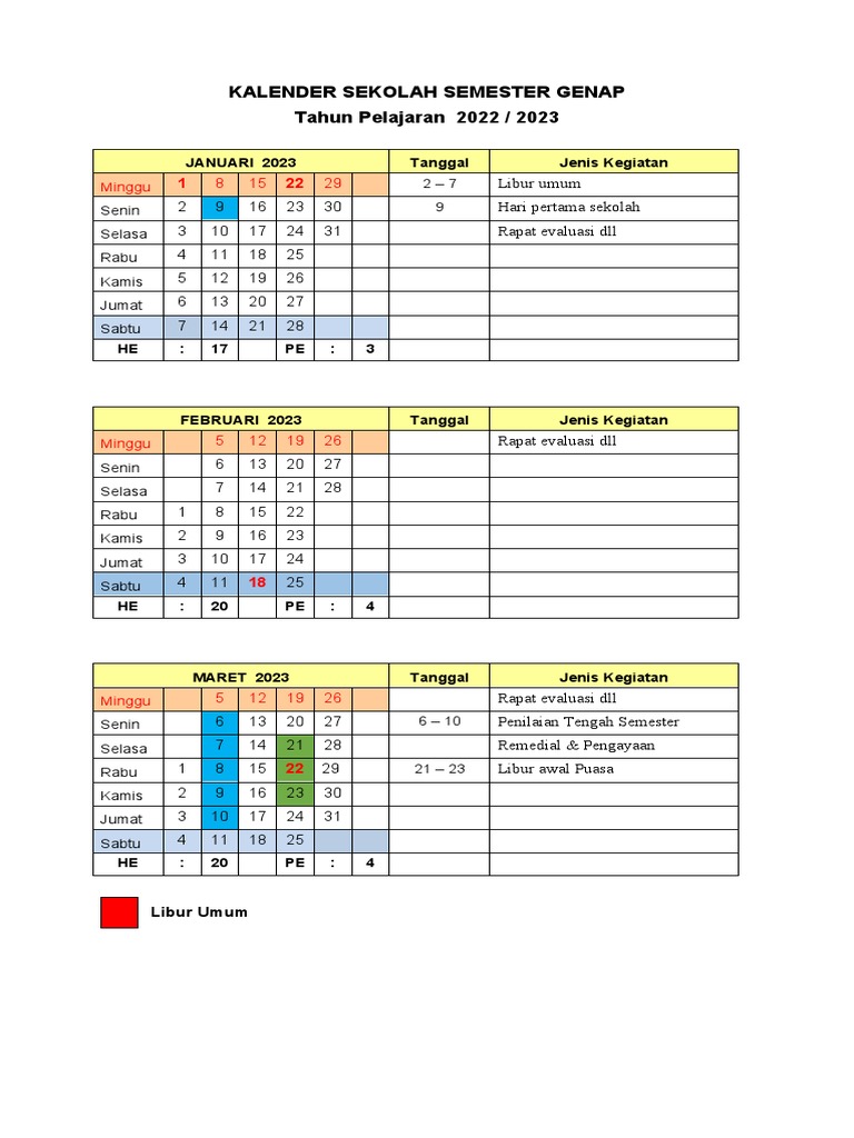 Kalender Semester Genap SMA 2023 | PDF