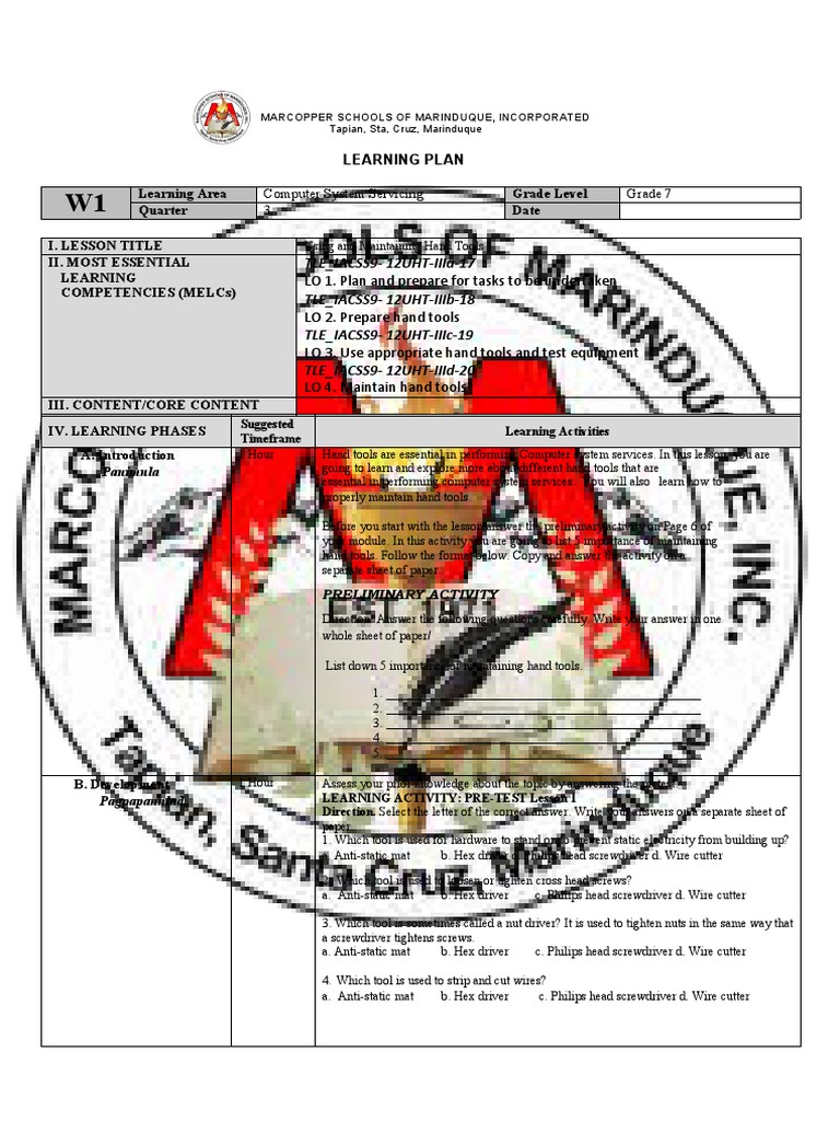 Learning Plan TLE ICT 7 | PDF | Learning | Screw