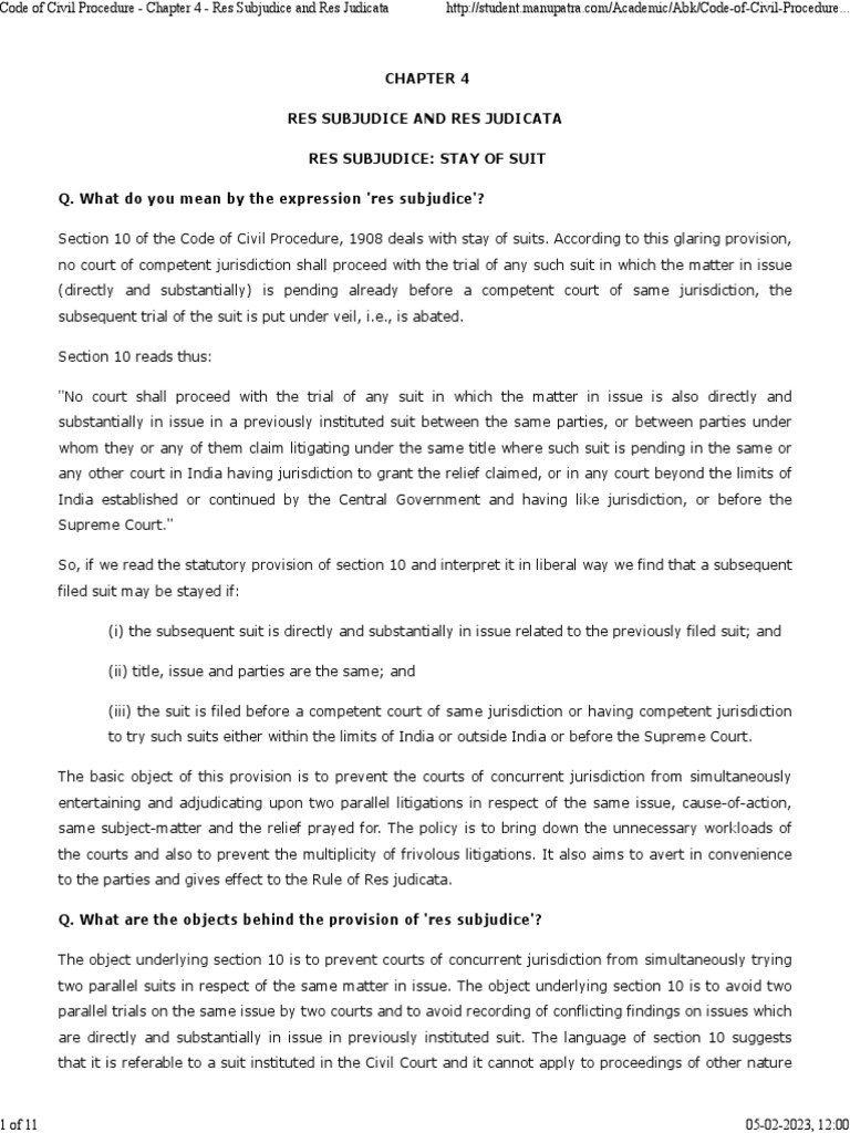 Chapter 4 Res Subjudice and Res Judicata | PDF | Lawsuit | Res Judicata