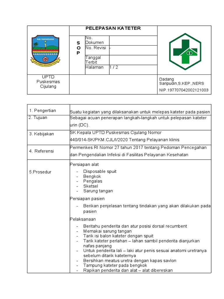 Sop Pelepasan Kateter | PDF