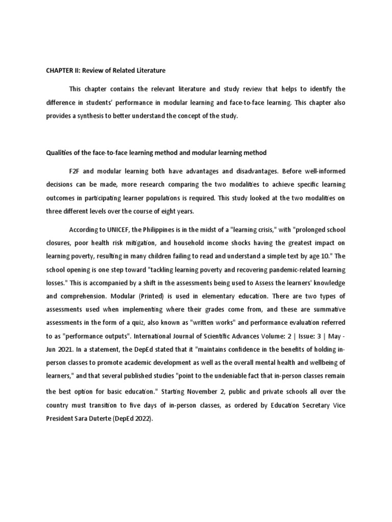 RRL "The Effectiveness of Modular Learning and Face-to-Face Learning To ...