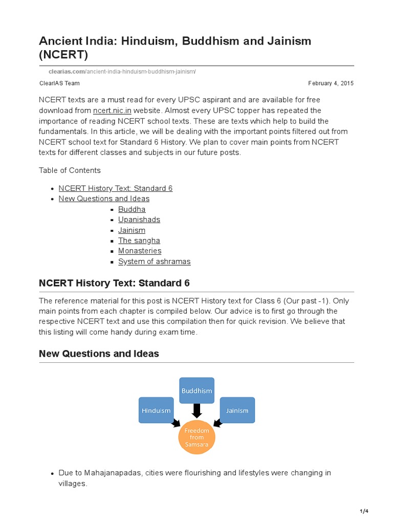 Ancient India Hinduism Buddhism and Jainism NCERT | PDF | Indian ...