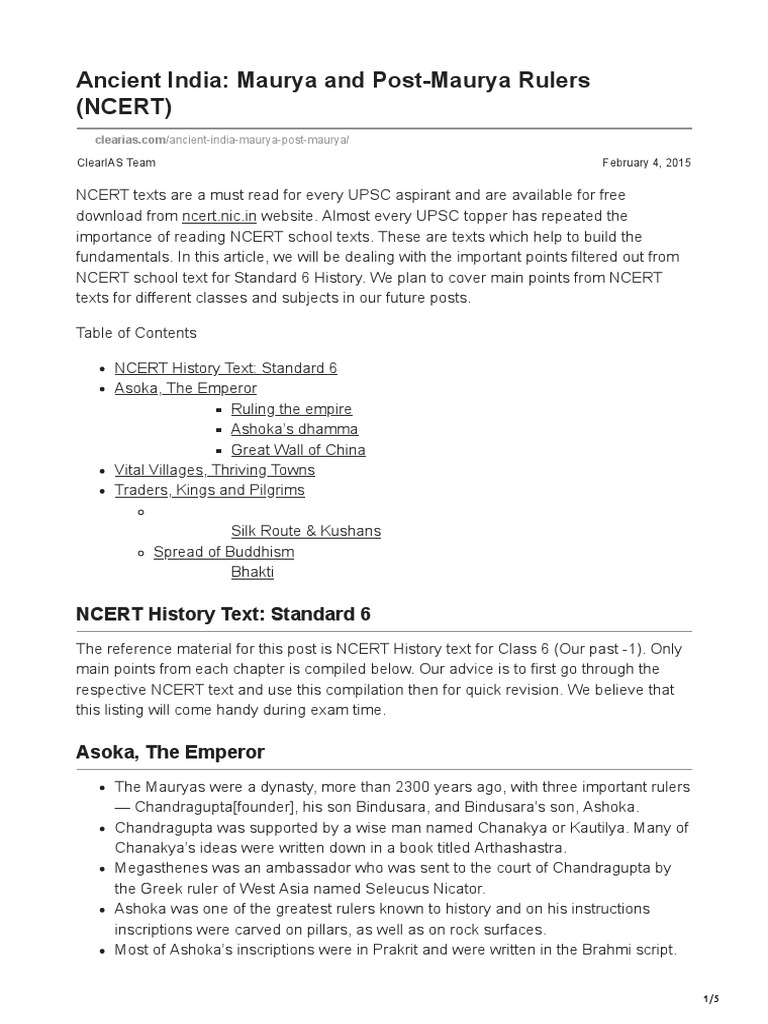 Ancient India Maurya and Post-Maurya Rulers NCERT | PDF | Ashoka | Bhakti