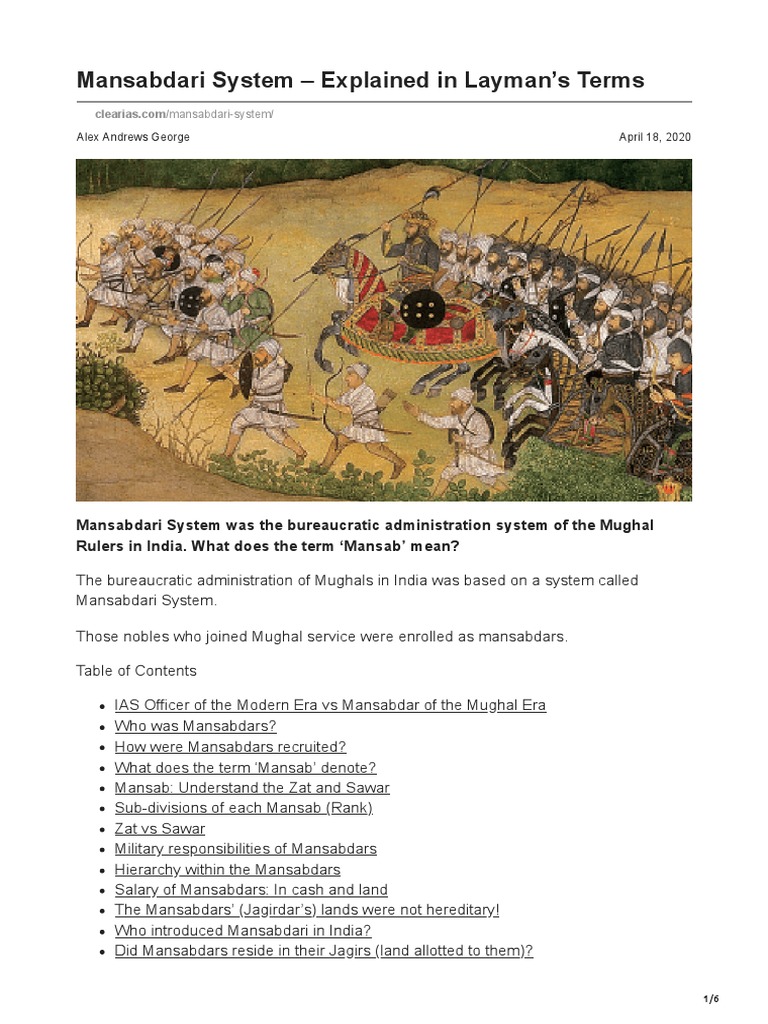 Mansabdari System Explained in Laymans Terms | PDF | Mughal Empire
