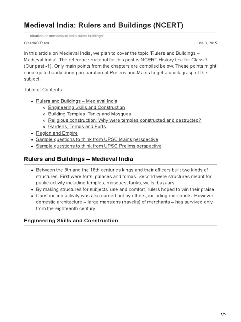 Medieval India Rulers and Buildings NCERT | PDF