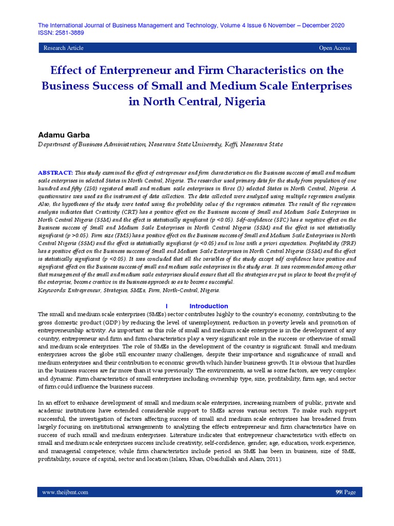 Effect of Enterpreneur and Firm Characteristics On The Business Success of Small and Medium ...