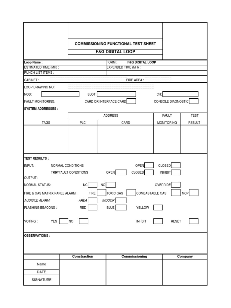 F&G Digital Loop Test Sheet | PDF
