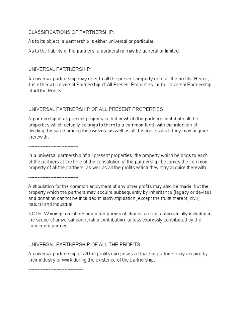 Basic Classifications of Partnership | PDF | Partnership | Limited ...