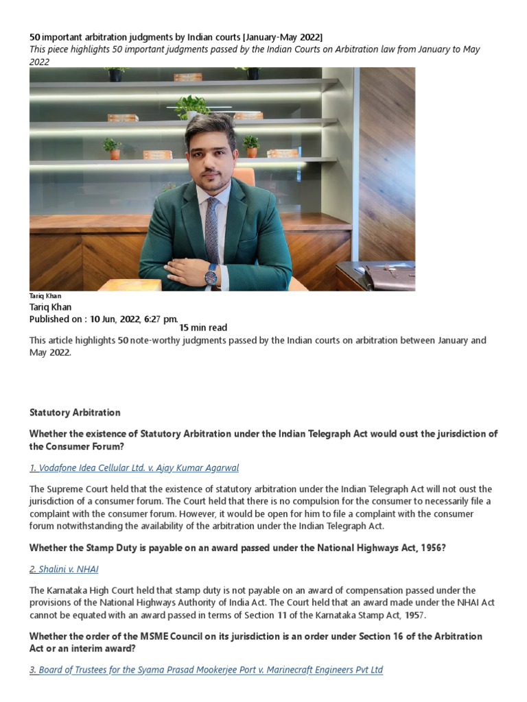 Key Indian Arbitration Judgments 2022 | PDF | Arbitration | Jurisdiction