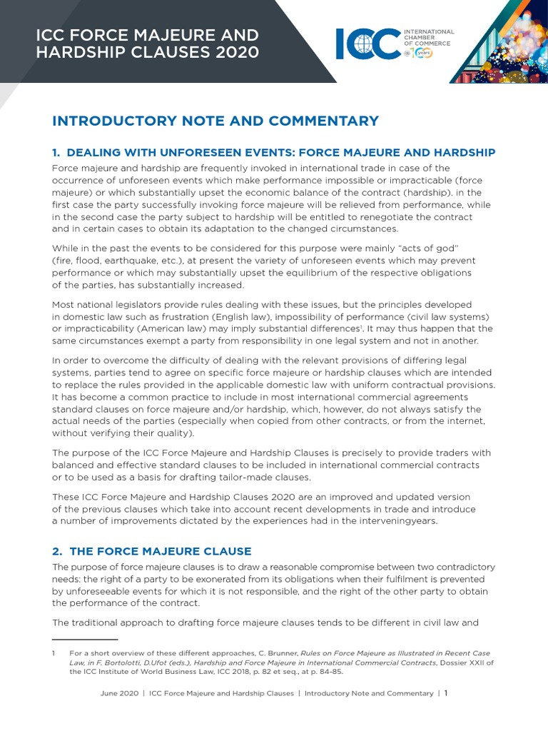 Icc Forcemajeure Introductory Note | PDF | Natural Disasters | Civil Law (Legal System)