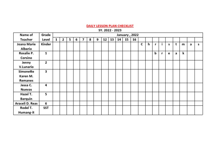 Daily Lesson Plan Checklist | PDF