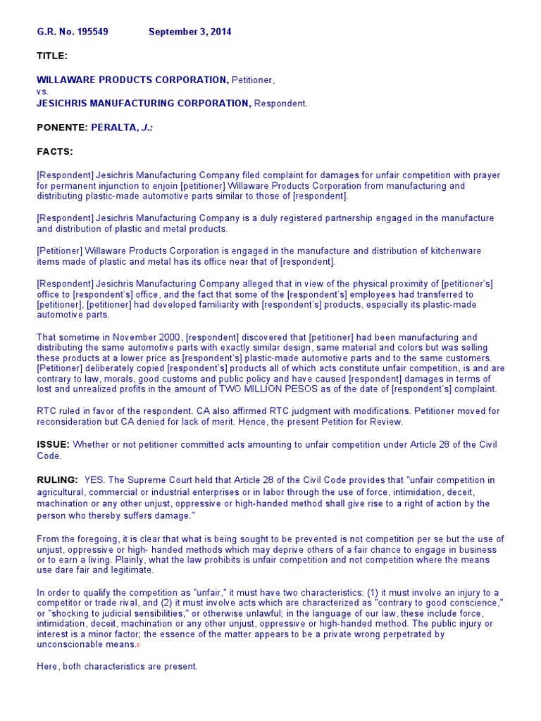 Willaware Products Corp. v. Jesichris Manufacturing Corp | PDF | Complaint | Public Law