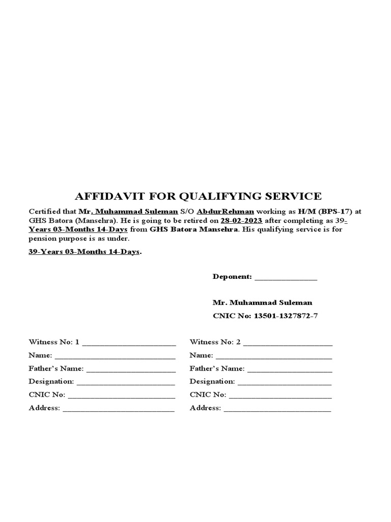 Affidavit Qualifying Service | PDF