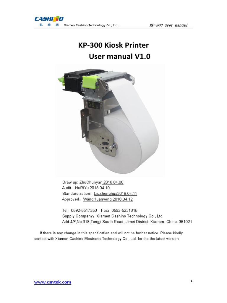 Cashino KP300 User Manual V1 | PDF | Ascii | Printer (Computing)