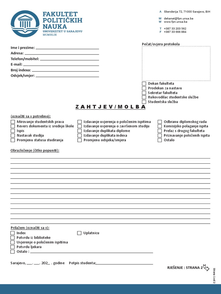 Zahtjev Molba | PDF