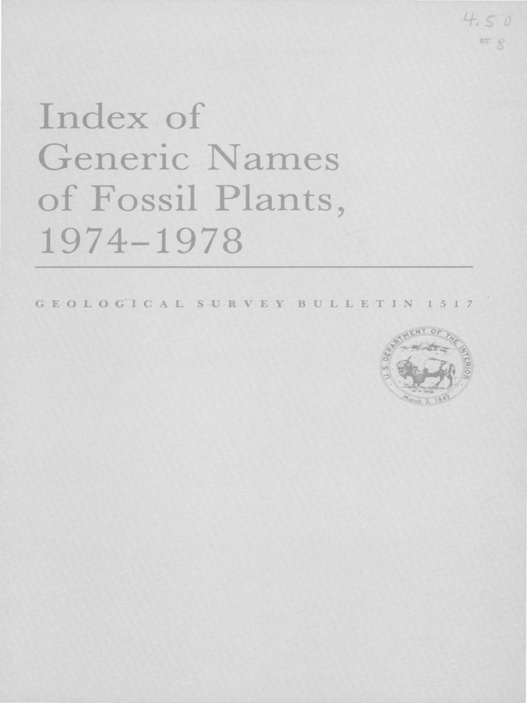 Index of Generic Names of Fossil Plants 1974-1978 by Arthur D. Watt ...