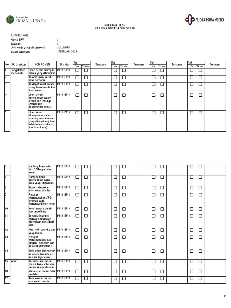 Supervisi Laundry RS Prima Husada | PDF | Sains & Matematika