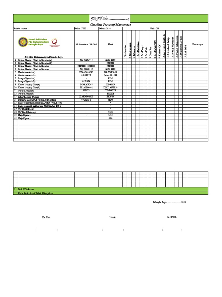Checlist Maintenance Preventif (OK) | PDF