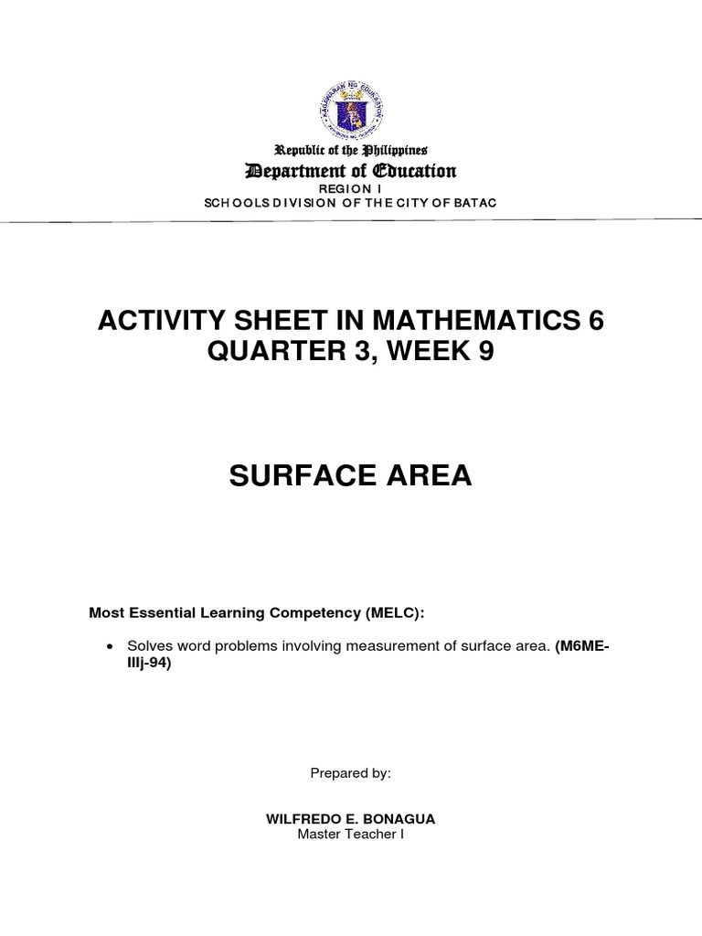 Math 6 - Q3 - W9 - FINAL | PDF | Area | Surface Area