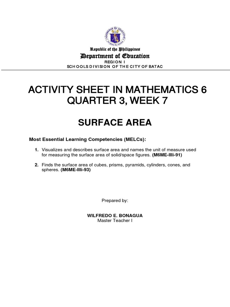 Math 6 - Q3 - W7 - FINAL | PDF | Area | Sphere