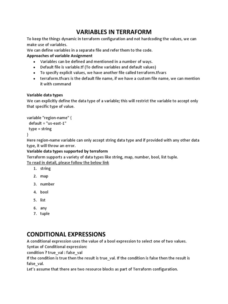 Terraform Variables Conditionals Loops Data Sources Import And Workspaces Pdf Boolean 