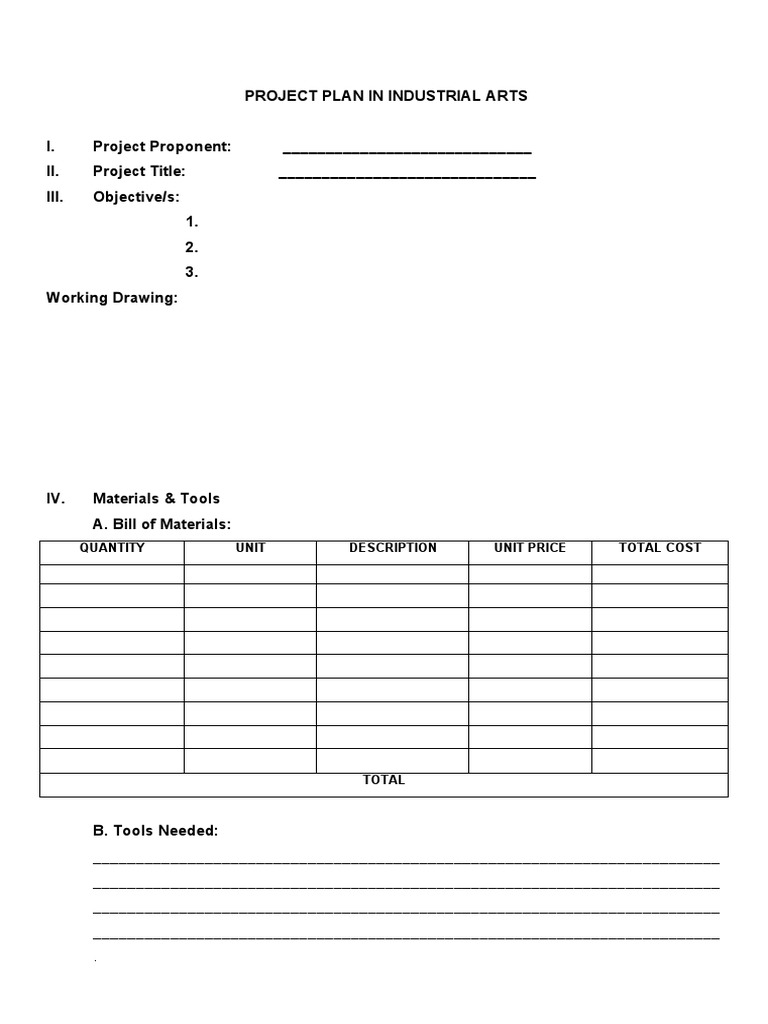 Industrial Arts Project Plan Template | PDF | Economies | Business