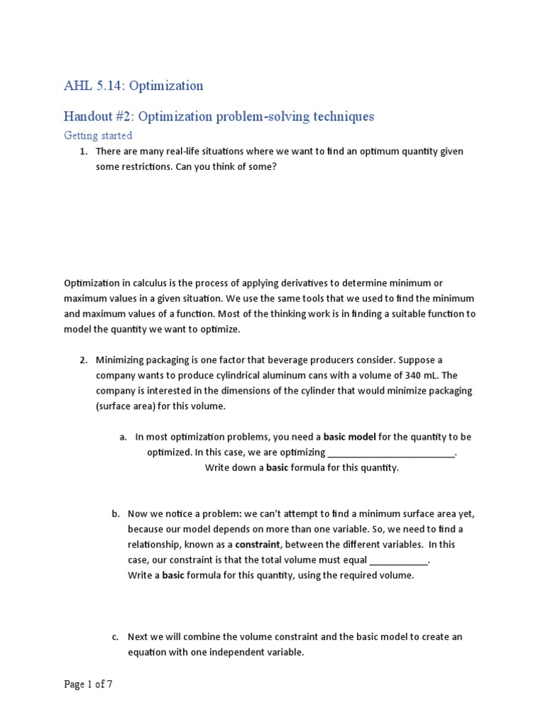 Optimization Techniques in Calculus | PDF | Mathematical Optimization | Area