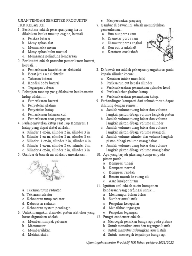 Ujian Tengah Semester Produktif TKR Kelas Xii | PDF | Teknologi & Rekayasa