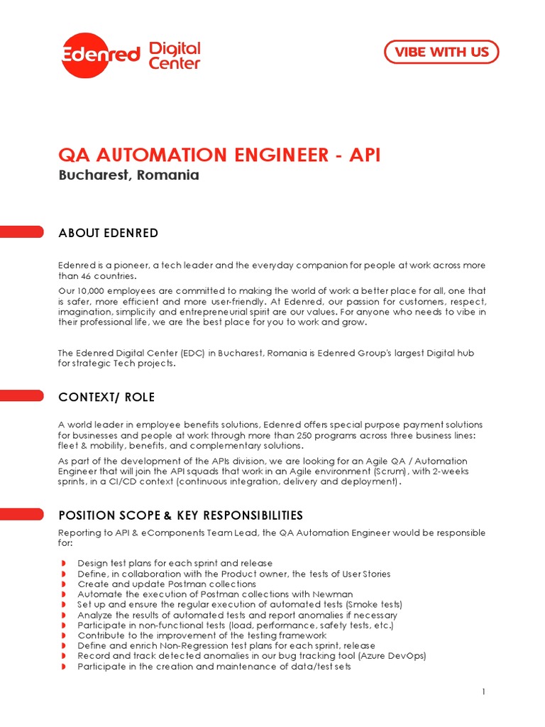 QA Automation Engineer (API) - JD - EDC | Download Free PDF | Scrum ...